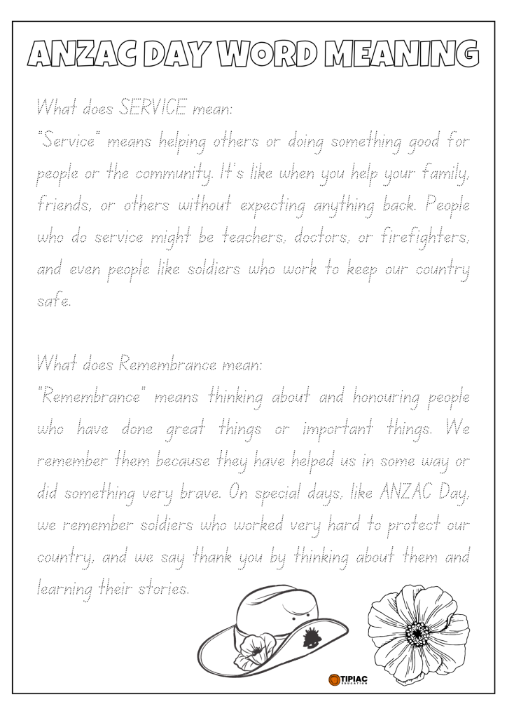ANZAC Day K-6 activitiy pack | TIPIAC