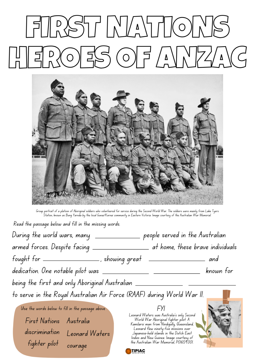 ANZAC Day K-6 activitiy pack | TIPIAC
